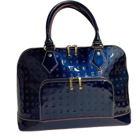 Arcadia | Bags | Arcadia Bag Satchel Handbag Shiny Patent Leather Navy ...